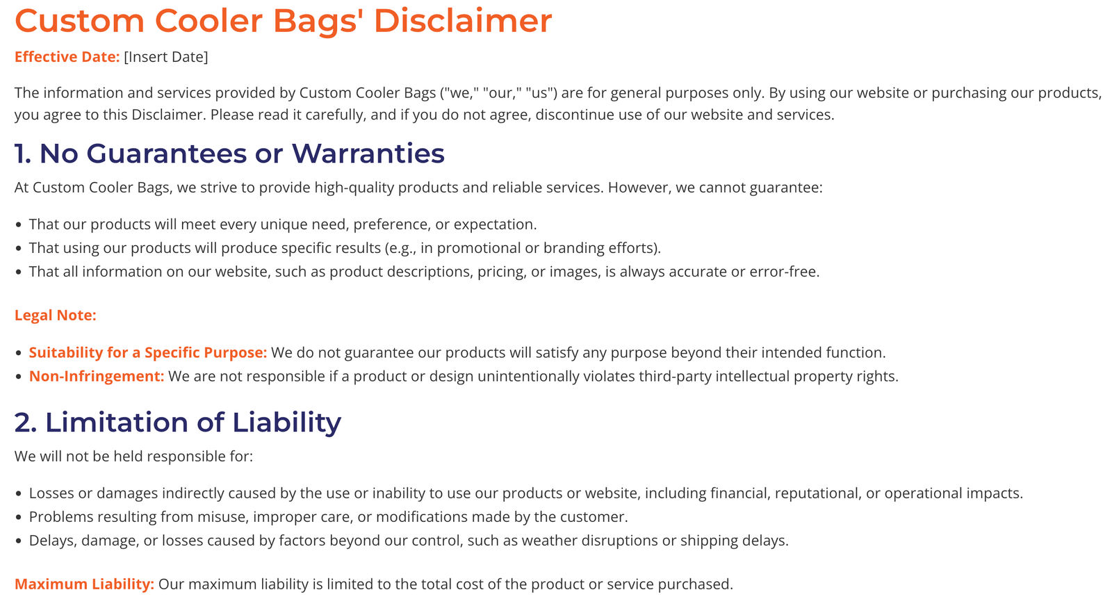 Custom Cooler Bags' Disclaimer - Custom Cooler Bags